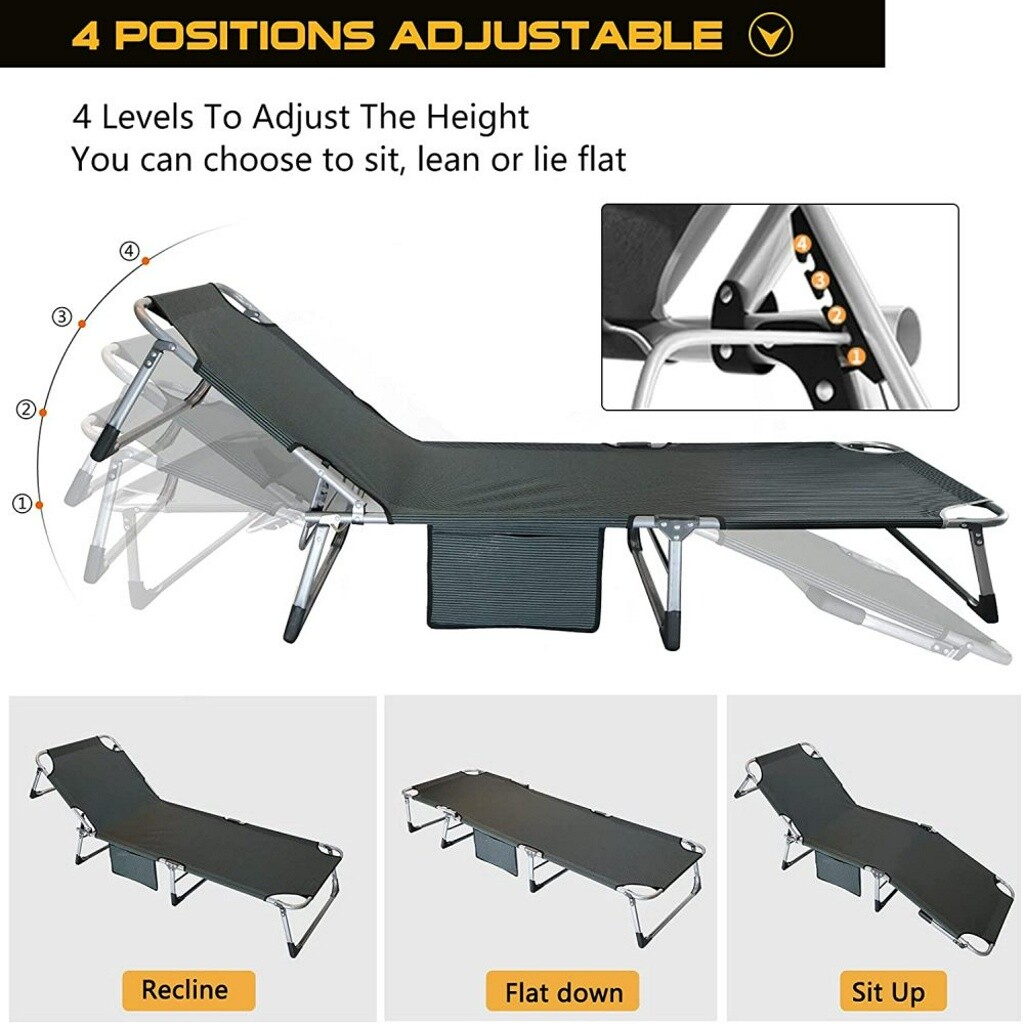 Camping Cot Adults Reclining Folding Chaise & Mat Lounge Chair Cots 4 ...