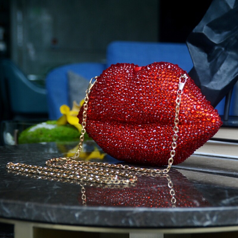 Women Leather Lips-shaped Evening Clutch Purses Crossbody Bags Banquet ...