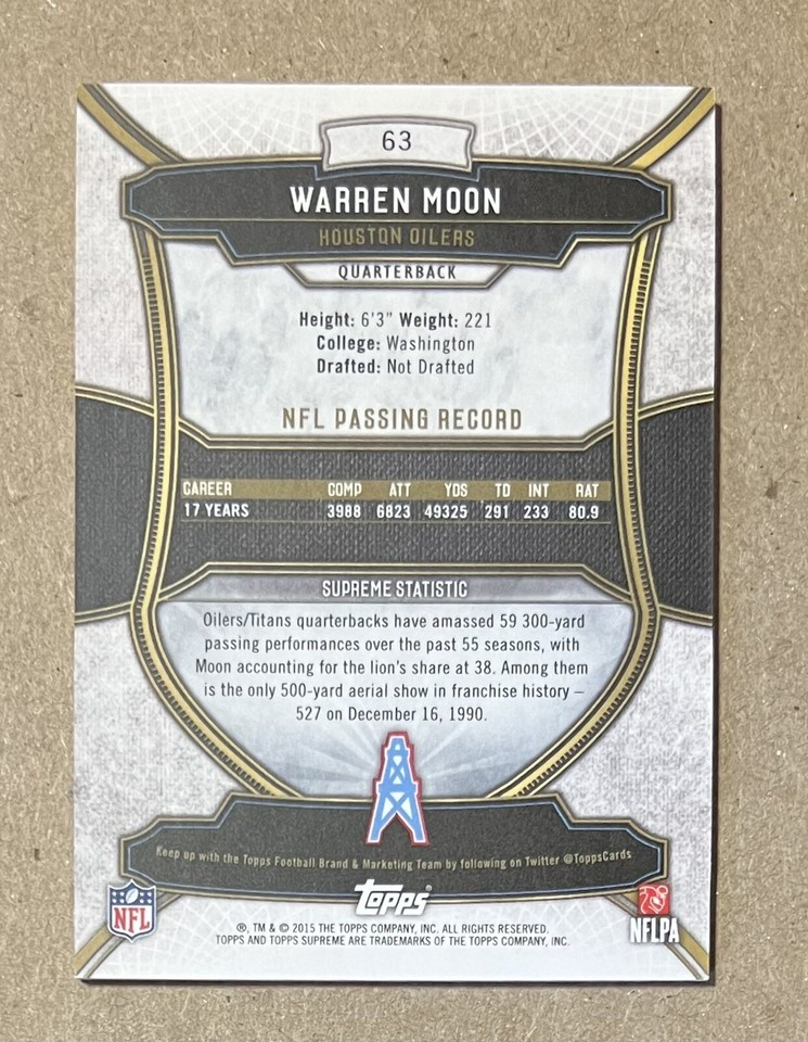 Warren Moon 2015 Topps supreme GOLD Card #63 - 23/50 | eBay