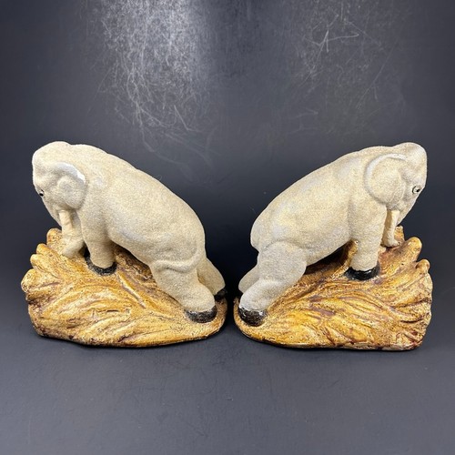 Vintage Chalkware Flocked Elephant Bookends | eBay
