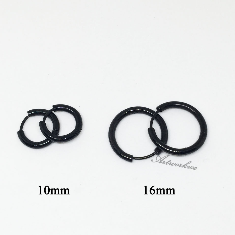 10/16mm (2 Pairs) Mens Womens Stainless Steel Tube Hoop Ear Ring Stud ...