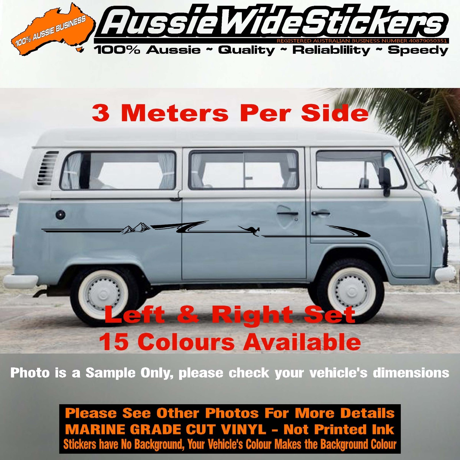 Big 3 meter Sticker Set Roo Pin Stripes Caravan Motorhome RV Campervan ...