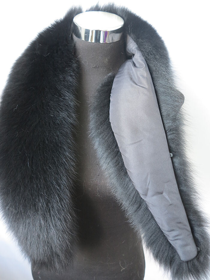 100% Real fox fur collar neck wrap /scarf black unisex jacket collar ...