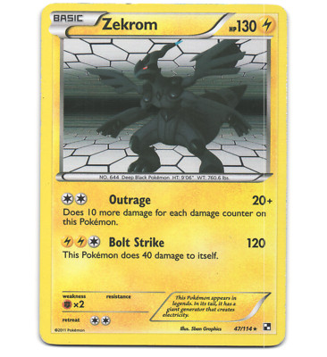 Pokemon 2011 Moderate Play Zekrom Black & White 47/114 Holo Card | eBay