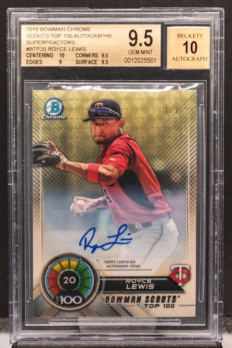 ROYCE LEWIS 2018 Bowman Chrome SuperFractor Top 100 RC Auto 1/1 BGS 9.5 ...
