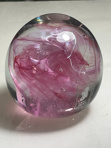 IRISH KERRY GLASS PINK SWIRL ART GLASS PAPERWEIGHT WITH IMPRESSED MAKER ...