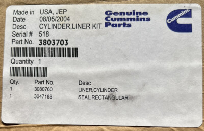 Original/CUMMINS 3803703 KIT - CYLINDER LINER NEW (3047188 & 3080760 ...