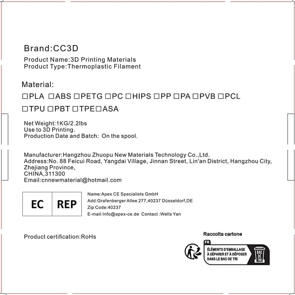 CC3D PC Filament Red 1.75 mm 1 kg 3D Printer 2.2 lbs Spool Printing | eBay