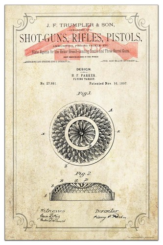 Vintage Trap Shooting Clay Pigeon Patent Print 11X17 Shot Gun Range ...