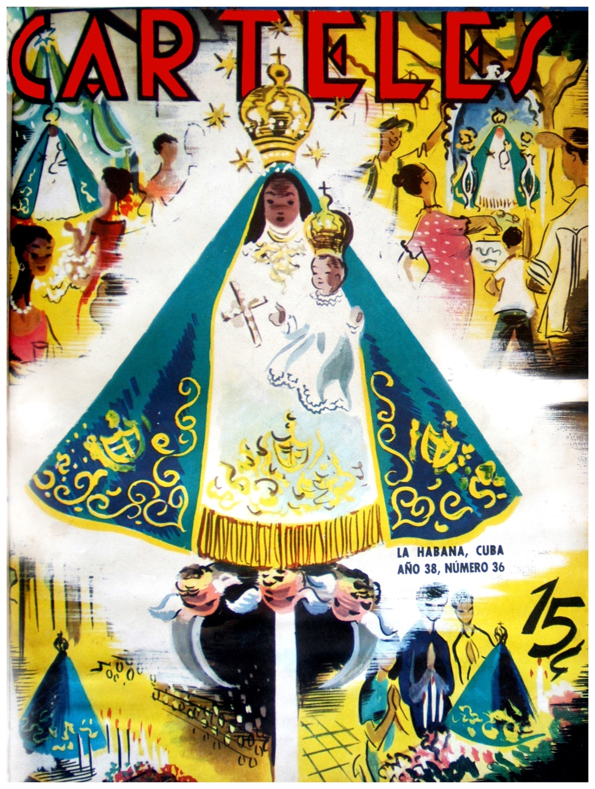 7846.Retro Cuban saint amidst people worshiping her.POSTER.art wall ...