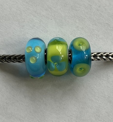 Lot Of 3 Authentic Trollbeads Turquoise Blue And Green Trio Spring ...
