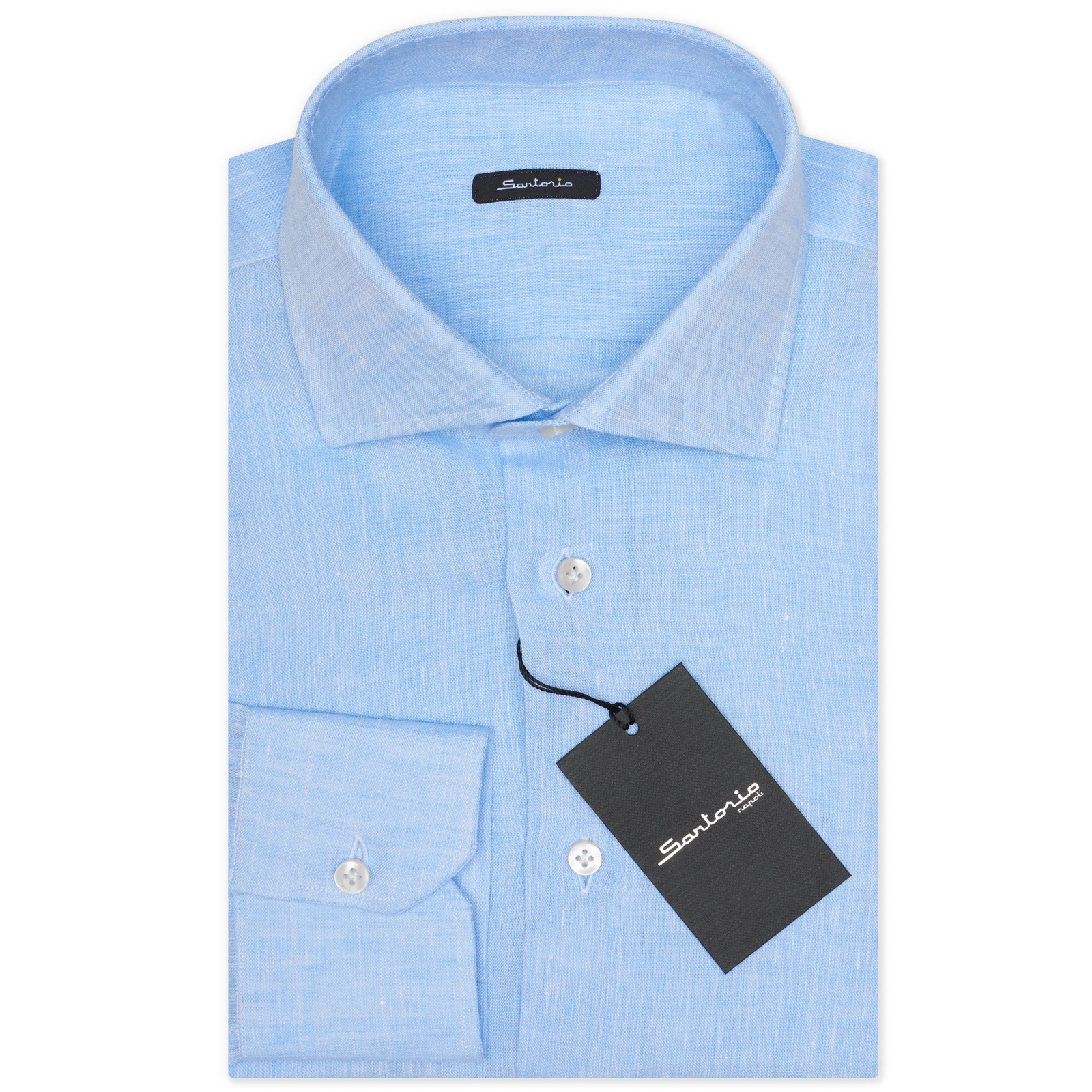 SARTORIO Napoli by KITON Light Blue Linen Spread Collar Shirt Slim Fit ...