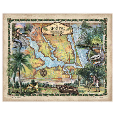 Jupiter Florida Map Art Print Poster Vintage Style Wall-Unframed Home ...