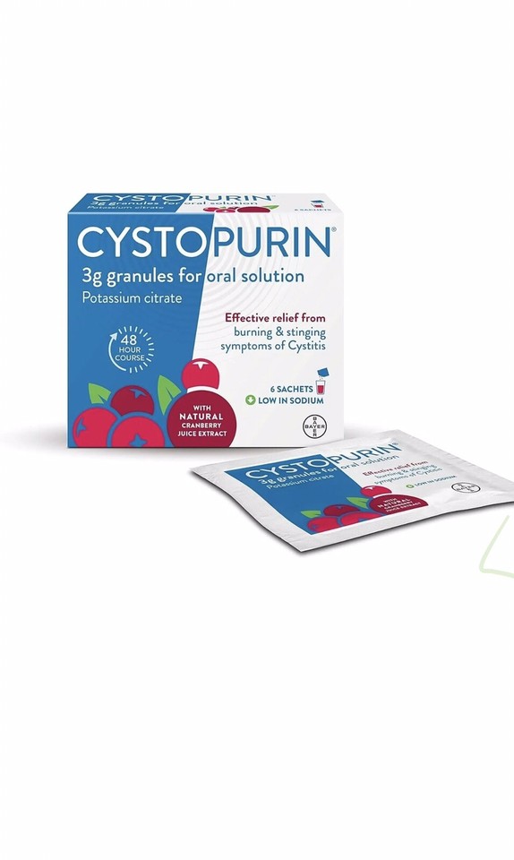 Cystopurin Cystitis Relief 1x6 Sachets - Low Sodium - Cranberry Flavour ...