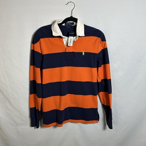 NWT Polo Ralph Lauren Rugby Shirt Mens Size Small Orange Blue Striped ...