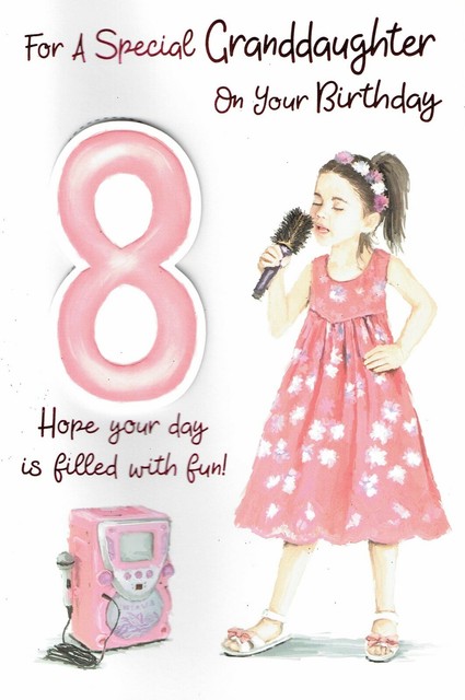 Granddaughter 8th Birthday Card Age 8 Singing Design Quality Card Verse granddaughter-8th-birthday-card-age-8-singing-design-quality-card-verse