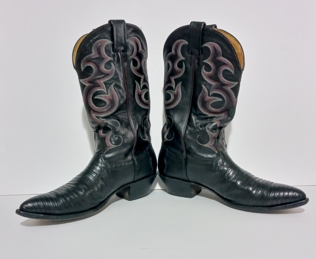 Nocona Men's Black Lizard Skin Boots Size 8D - Gem