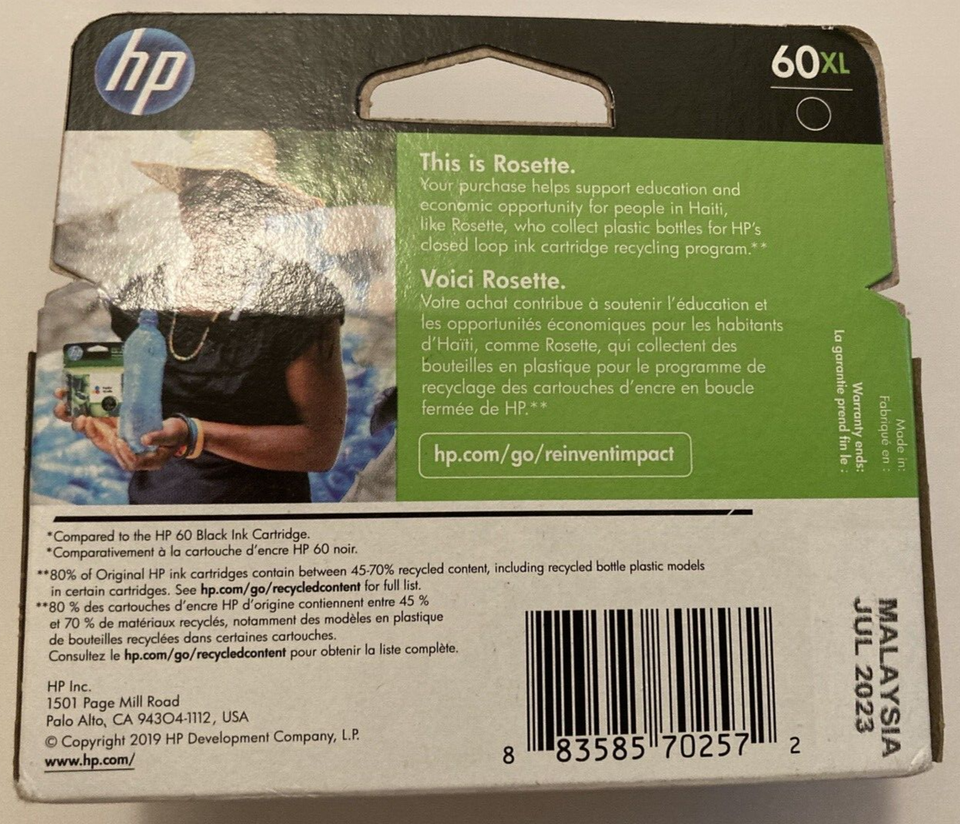 HP 60XL Ink Cartridge, New unopened package. Black. EXP 7/23. DR-5 | eBay