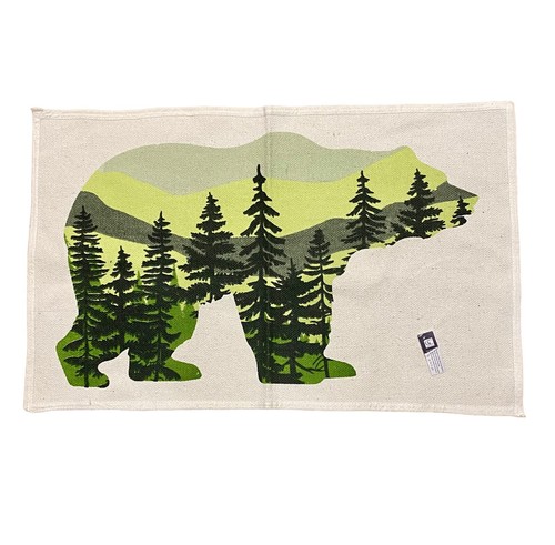 Pacific Northwest Cotton Throw Rug Bear Green Trees Forest Beige 20 x ...