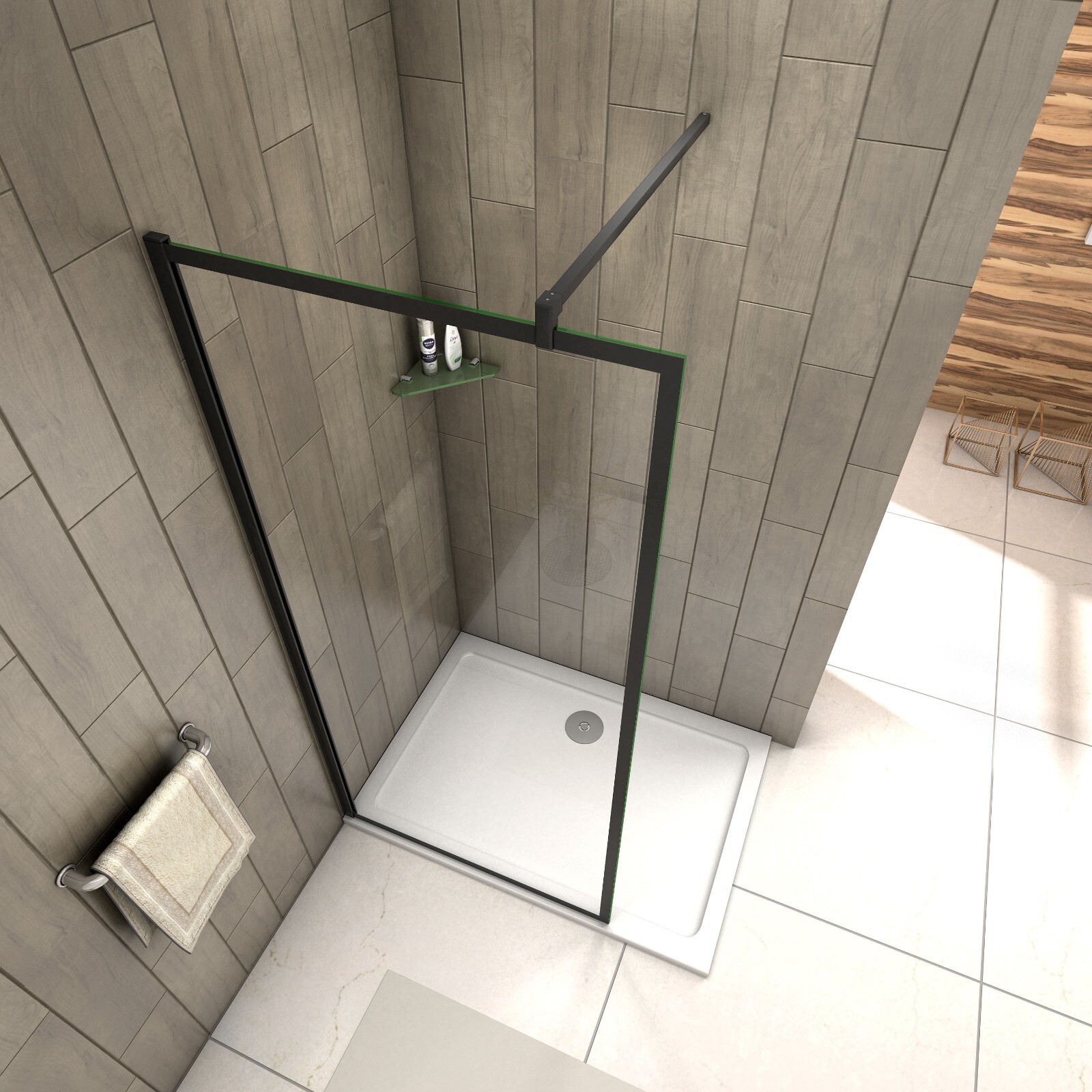 Bathroom Matt Black Walk in Wet Room Shower Screen Panel Easy Clean ...