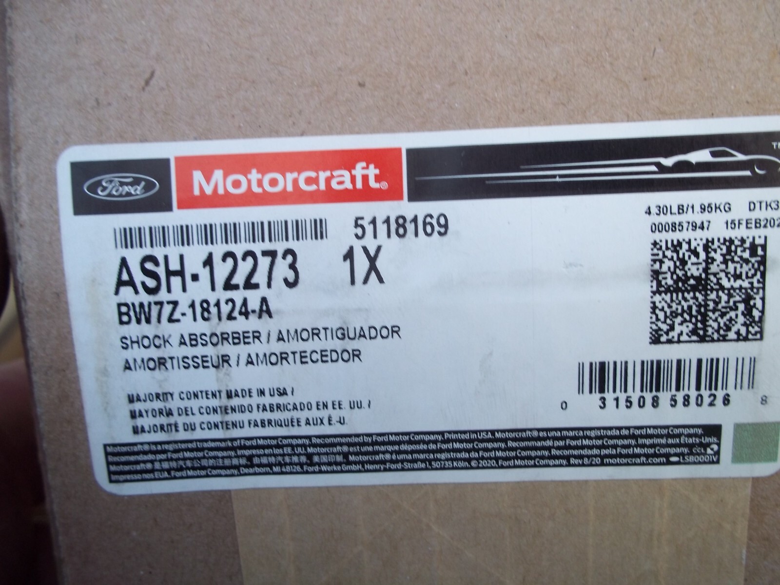 Suspension Shock Absorber-Shock ABSorber - New Motorcraft ASH-12273 | eBay