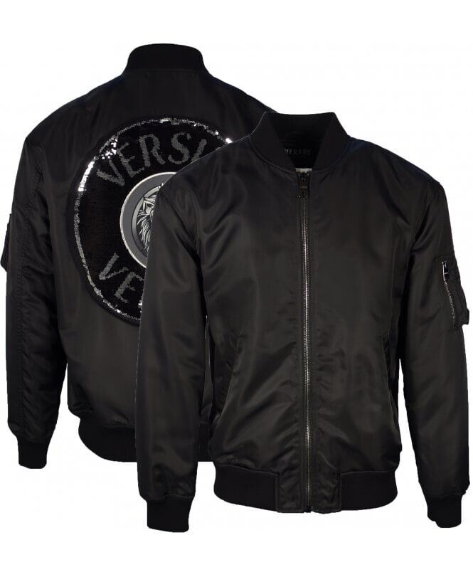 Versus Versace Sequin lion Logo Bomber jacket Black 46 IT Versus Versace Sequin lion Logo Bomber jacket Black 46 IT