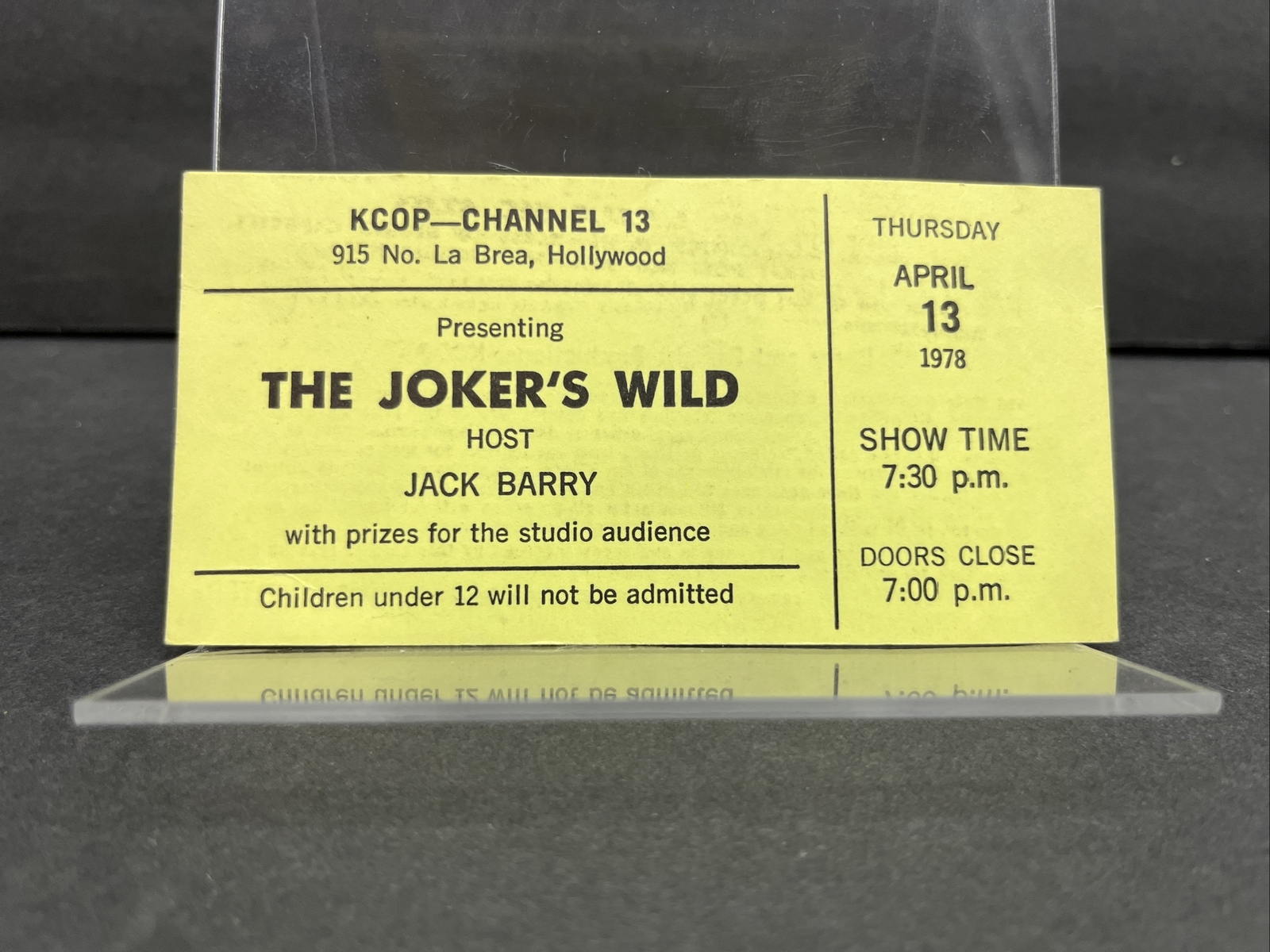 “THE JOKER’S WILD” JACK BARRY 1978 KCOP TV Ticket Stub - Television ...