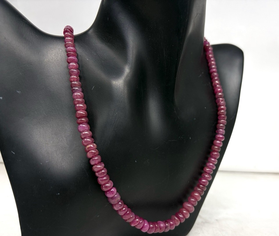 Natural Ruby Necklace 20” Smooth Round 4–5mm Beads Sterling Silver ...