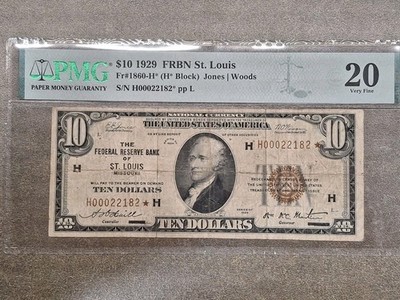 1929 $10 Star Note St. Louis National Currency PMG 20 Pinholes Fr. 1860 ...