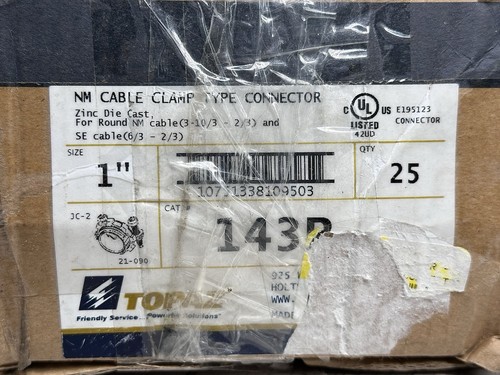 Topaz 143B Cable Clamp Connector 1” Zinc Die Cast For NM Round Cable ...