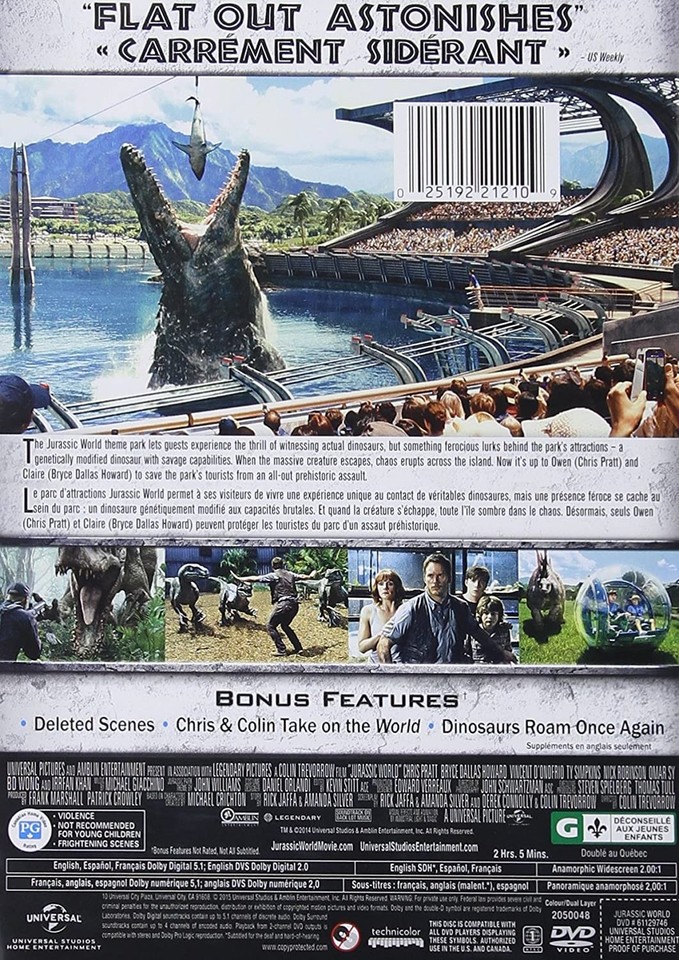 Jurassic World (DVD) Chris Pratt Bryce Dallas Howard Colin Trevorrow | eBay