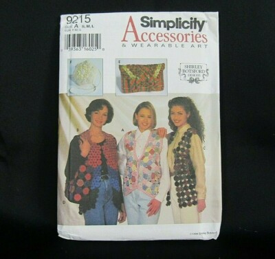 Simplicity 9215 Misses Accessories Wearable Art Crafts Vest Purse 1994 ...