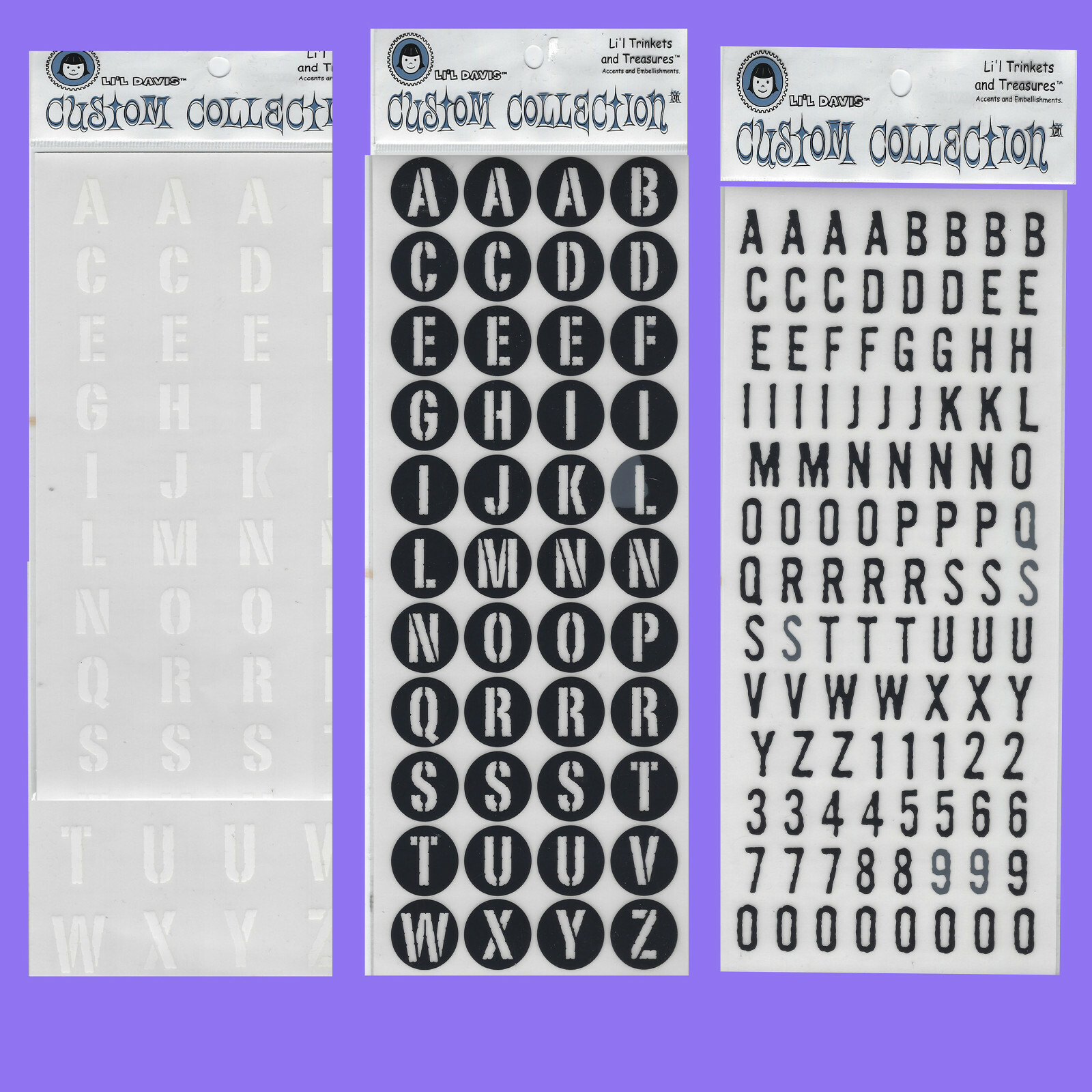 LOT OF 3 LIL DAVIS RUB ON ALPHABETS, NUMBERS AND LETTERS - BOTTLE CAPS ...