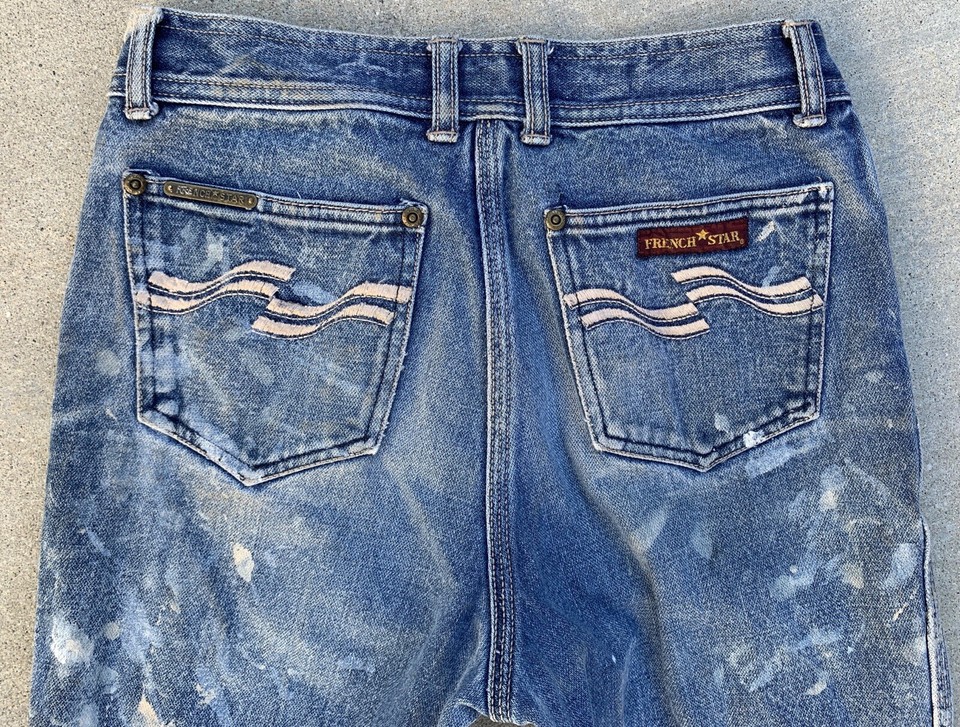 Vintage French Star Jeans Work Paint Distressed Size 31 Waist Measures ...