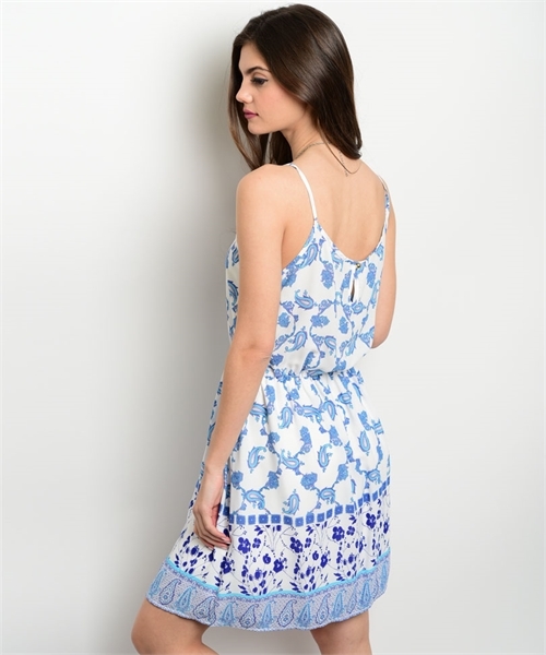 ODDY Blue White Spaghetti Strap Summer Beach Boho Dress, Made in USA ...