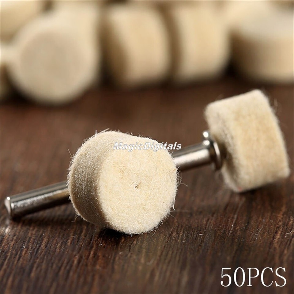 50Pcs 13mm 1/2" Round Wool Felt Polishing Buffing Wheel & 2 Mandrels ...