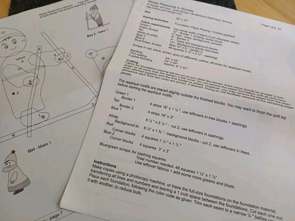 WINTER PLEASURES in NORWAY II Quilt Wallhanging Pattern 22" square 2001 ...
