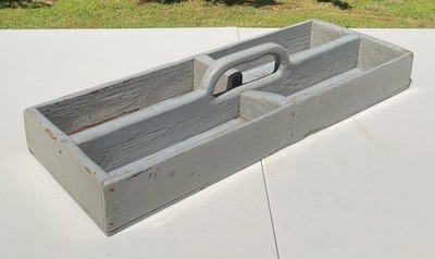 Vintage Long Prim Wood Gray Divided Caddy Carrier Tray Tote Cutout ...