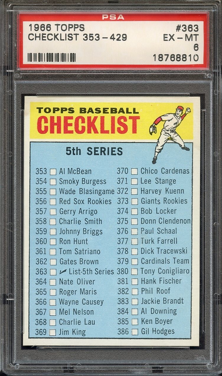 ==1966 TOPPS 363 CHECKLIST 353-429 PSA EX-MT 6 BB | eBay