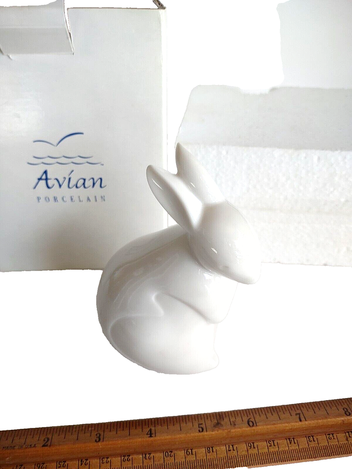 1998 Enesco Silver Moon Porcelain White snow Rabbit Figurine 459097 In ...