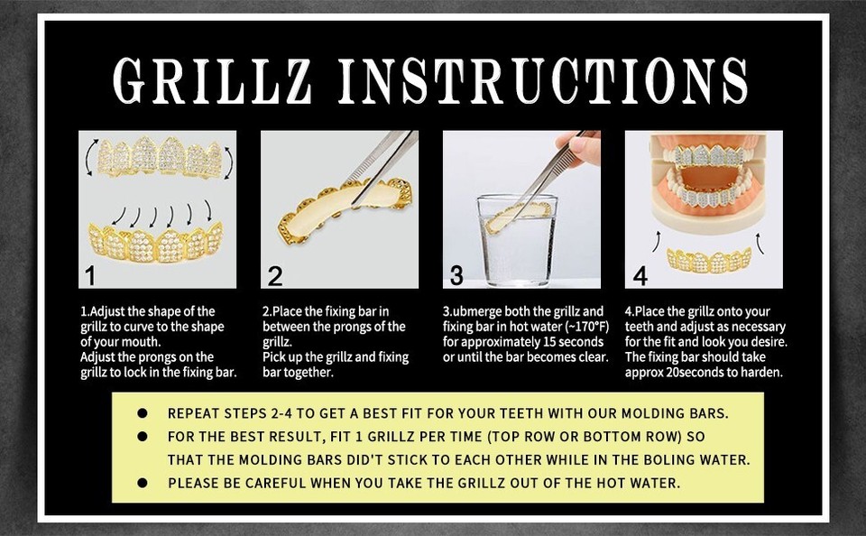 Hip Hop 14K Gold Plated Mouth Teeth Grillz Bottom Lower 6 Open Face ...