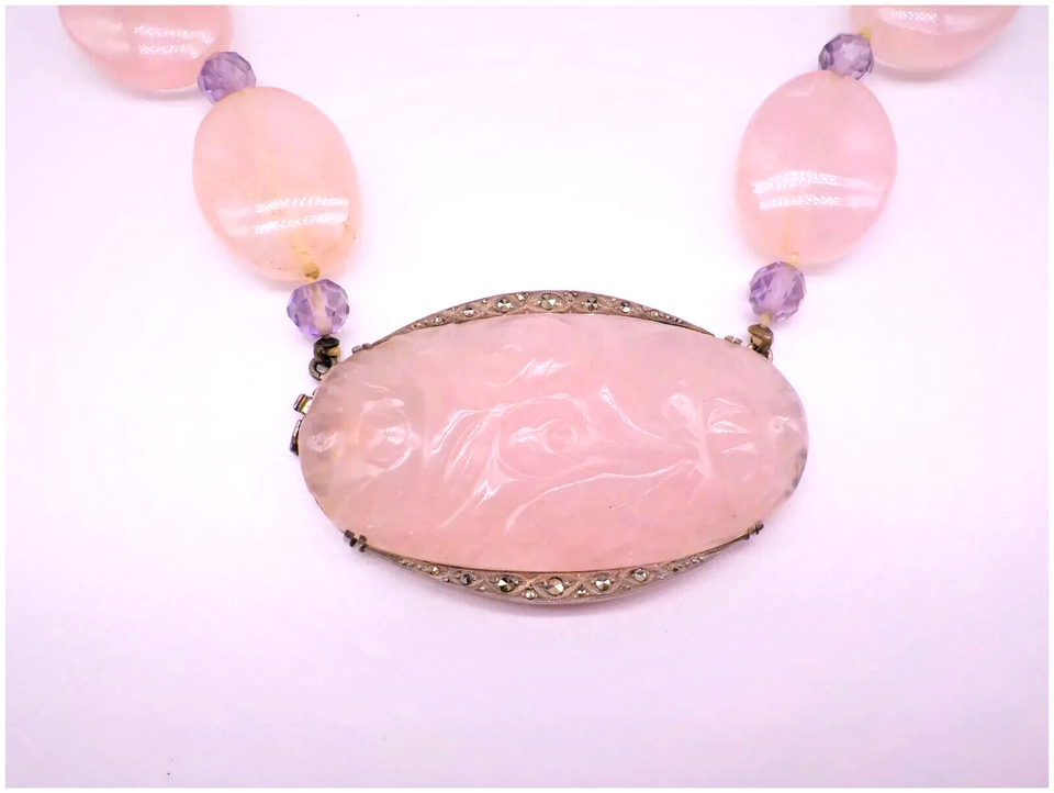 Vintage German Art Deco Style Rose Quartz Amethyst Marcasite Sterling ...