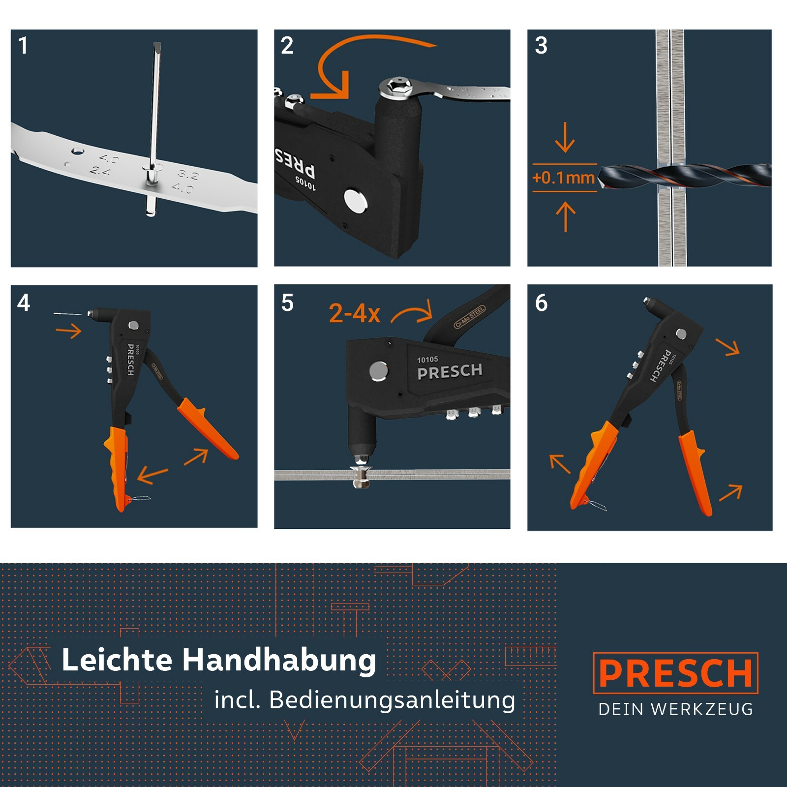 Presch Blindnietzange Set 79tlg. - Koffer - 75 Blindnieten, Bohrer ...