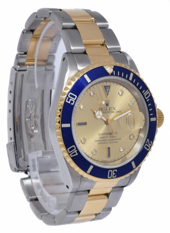 Rolex Submariner 18k Yellow Gold/Steel Serti Diamond Dial 40mm Watch N ...