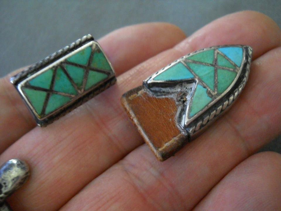 Old Southwestern Native American Turquoise Zuni Inlay Sterling Silver ...