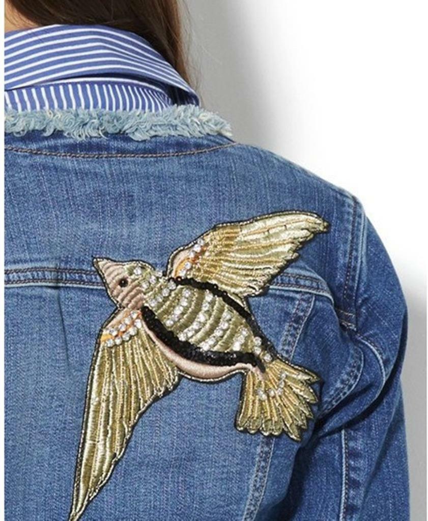 Women's Business Casual day night Work Bird accent Jean denim jacket ...