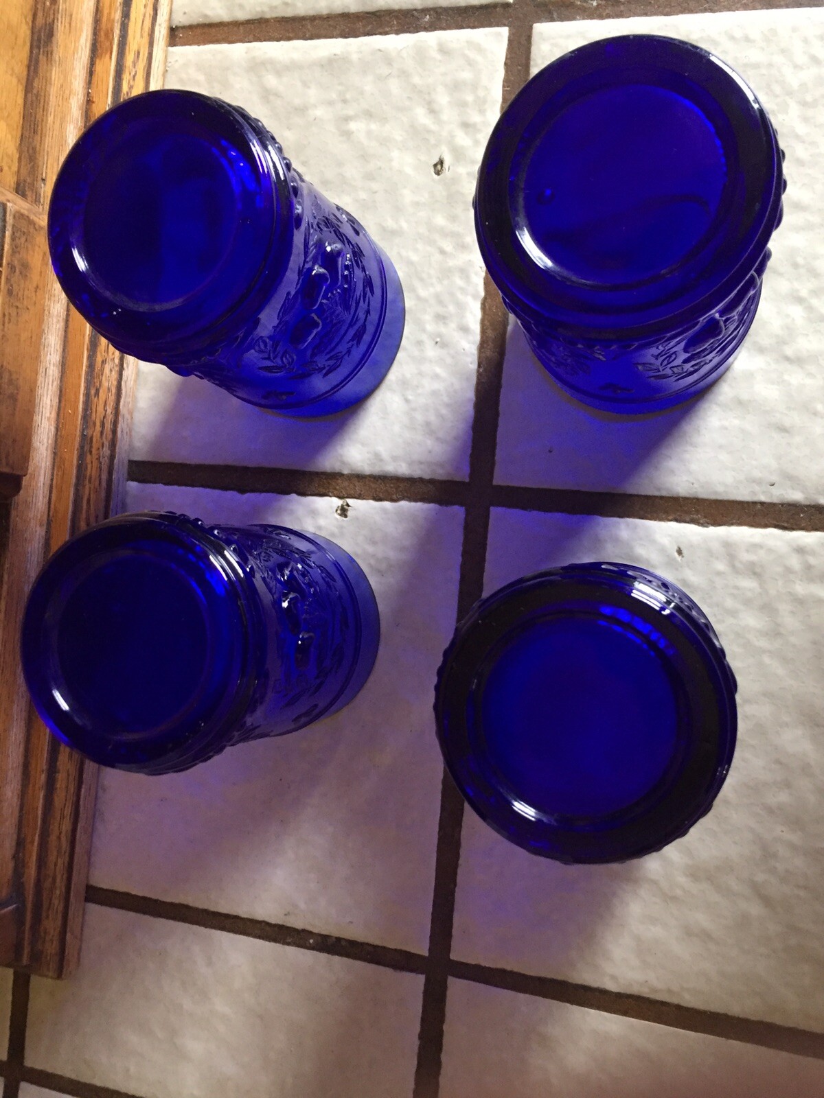 Set Of 4~ Cobalt Blue Glass Cup W/ Apple/Cherry Design | eBay