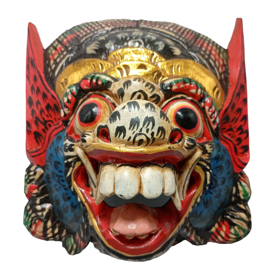 Balinese Wooden Mask Barong Tiger Indonesian Wall Hanging Rare Color 8. ...