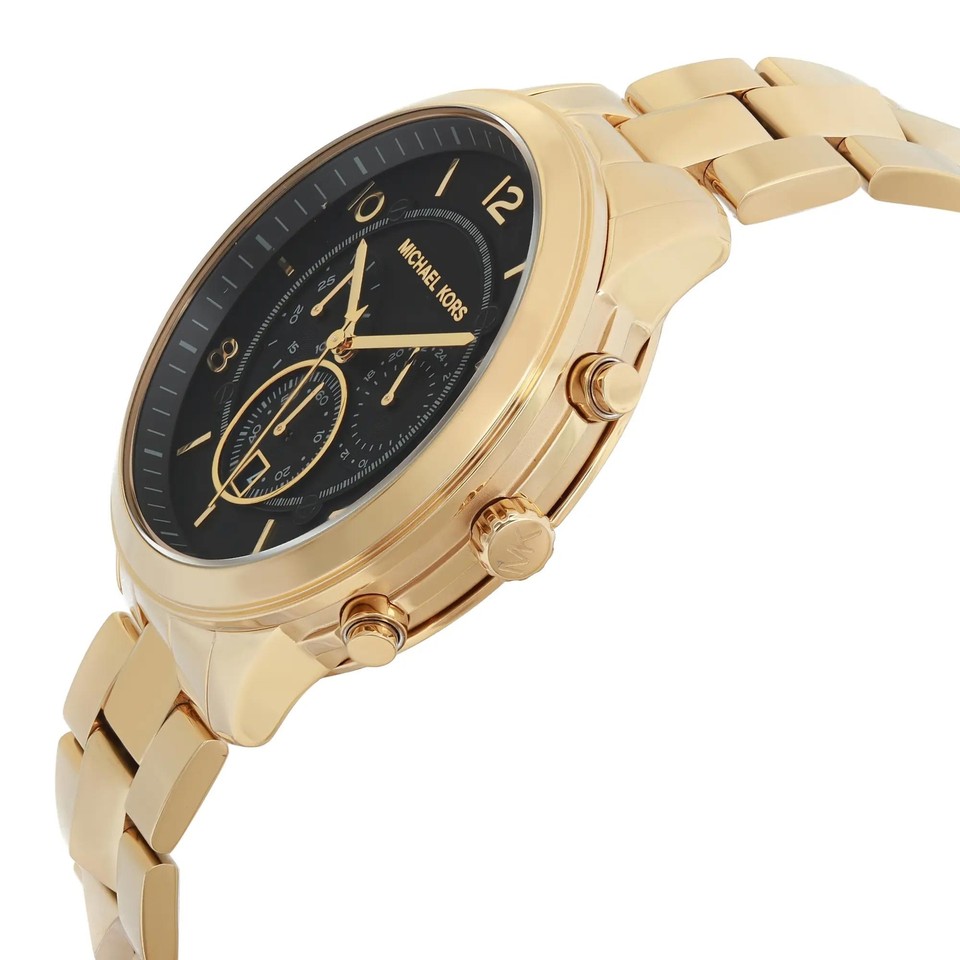 Michael Kors Runway Mercer Steel Gold-Tone Black Dial Mens Quartz Watch ...