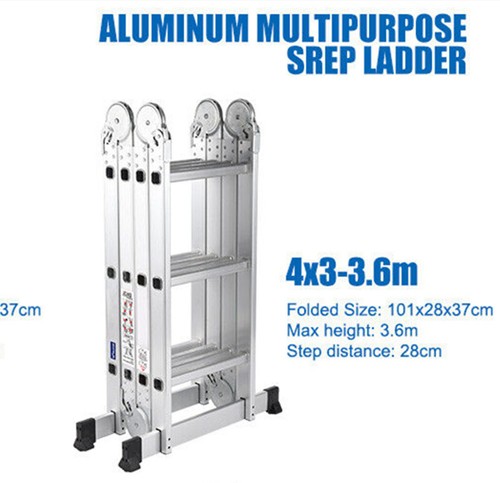 3.6m Tall Aluminium Folding Ladder Step Extension Multi Purpose ...